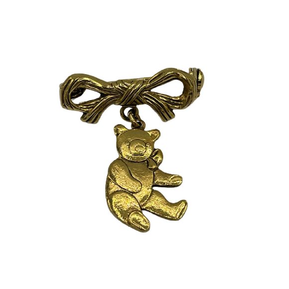 Vintage | Jewelry | Vintage Bow Ribbon Brooch Dangling Teddy Bear Pin ...